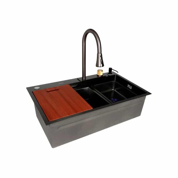 Fregadero de Empotrar Acero Inoxidable Negro Mate 75 x 46 x 23 cm con ...