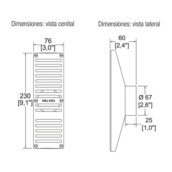 Rebosadero Rectangular con Rejilla de Acero Inoxidable Helvex 632-H – Bedon