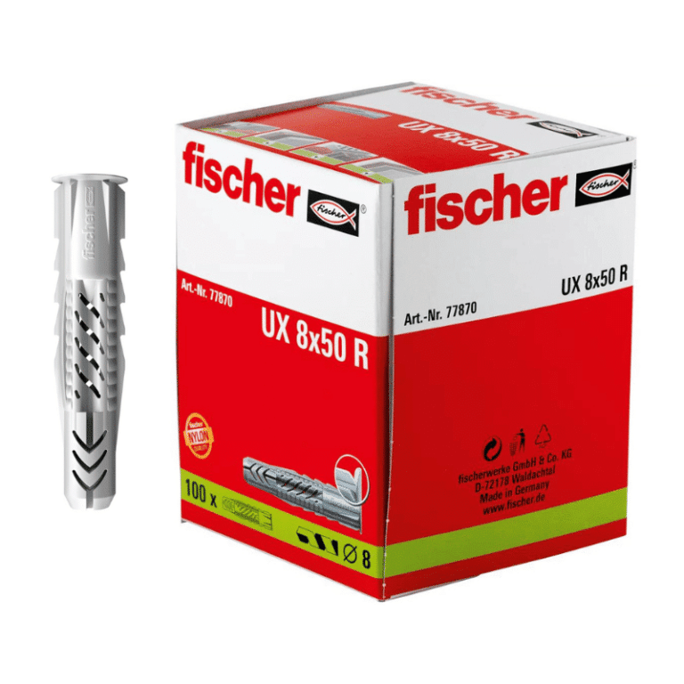 Taquete Universal de Nylon UX 8 R Caja con 100 Piezas Fischer 77870 – Bedon
