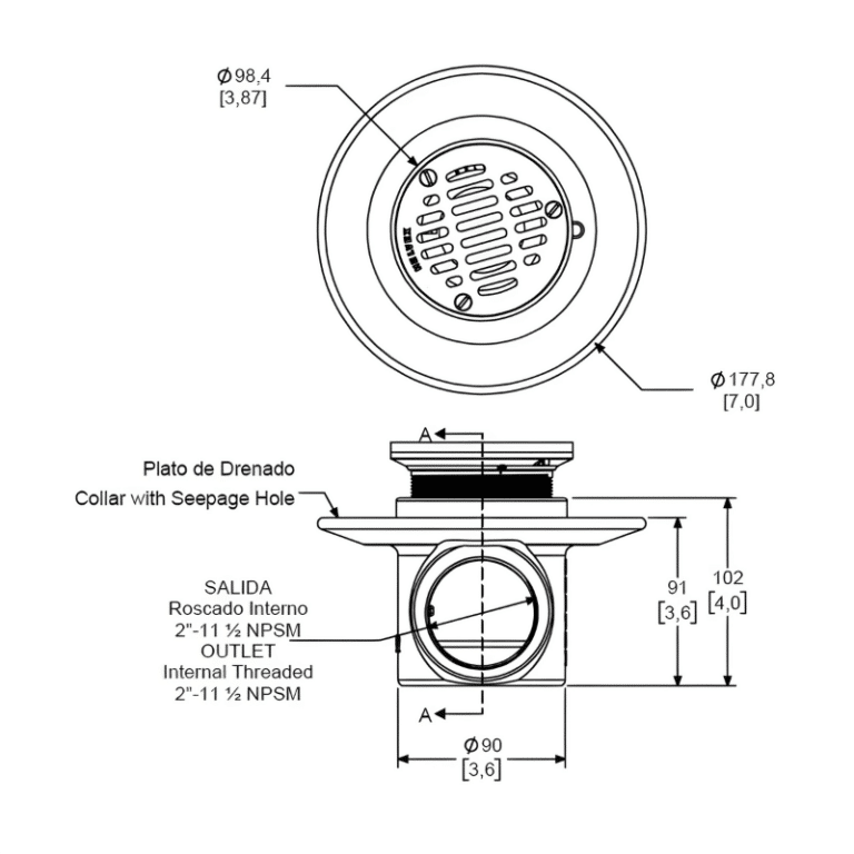 Coladera Corta de 1 Boca Rejilla Redonda Helvex 22 – Bedon
