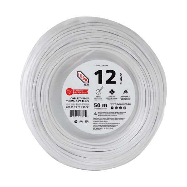 Cable THW-LS/THHW-LS CE RoHS Calibre 12 AWG Blanco 50 Metros IUSA ...