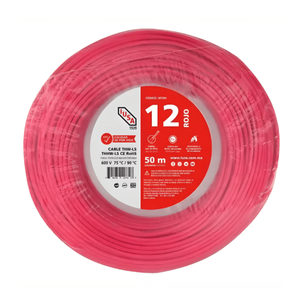 Cable THW-LS/THHW-LS CE RoHS Calibre 12 AWG Rojo 50 Metros IUSA 267294 ...